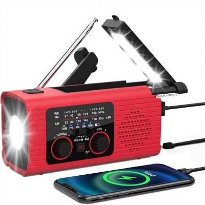 China Emergency Weather Radio 4000mAh NOAA Weather Alert Solar Charging Hand Crank USB Rechargeable AM/FM LED Flashlight for sale