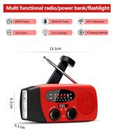 China Emergency Radio with Hand-crank, 2000 MAh/7400 MWh, AM/FM/NOAA Solar-powered Emergency Radio, with 3 LED Flashlights, SOS Alarm for sale