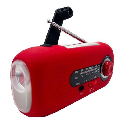 China Multifunctional Outdoor Solar Hand Crank Rechargeable Small AM FM Radio with 2000mAh Power Bank and LED Flashlight for sale
