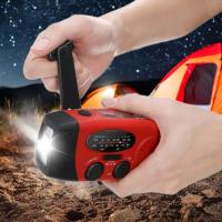 China Factory Wholesale Portable 2000mAh Solar Power Bank Phone Charger Emergency Hand Crank Radio with LED Flashlight FM & AM Band for sale