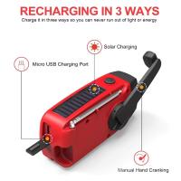 China Wind up Solar Emergency Radio, Hand Crank, AM/FM,LED Flashlight, 2000mAh Rechargeable Battery, SOS Alarm, USB Charger for Hiking for sale