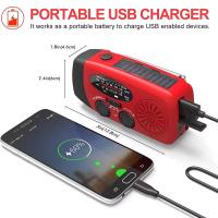 China Wind up Solar Emergency Radio, Hand Crank, AM/FM,LED Flashlight, 2000mAh Rechargeable Battery, SOS Alarm, USB Charger for Hiking for sale