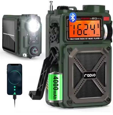 China Solar Crank Charging 3-Band AM/FM Emergency Radio Flashlight LCD Display Alarm Clock 4000mAh Mobile Phone Charger OEM ABS CN;GUA for sale