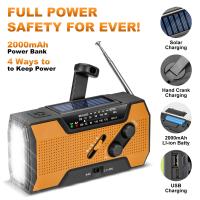 China Outdoor Multifunction SOS Alarm with Compass LED Flashlight Radio FM AM 2000mAh Portable Emergency  Hand Crank Solar NoodRadio for sale
