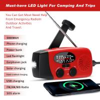 China Portable 5000mAh Red CE Certified Power Bank USB Charger Emergency Solar Hand Crank AM/FM Radio SOS Signal Flashlight Factory for sale