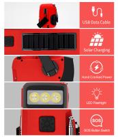 China Mini 2000mAh Power Bank AM FM WB Solar Crank Radio with Screen Display Residual Electricity & Brightness Flashlight for sale