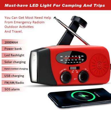 China OEM Customizable Mini Hand Crank AM/FM NOAA Weather Alert Radio with 2000mAh Power Bank LED Flashlight for Emergency Disaster for sale