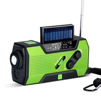 China Handheld Solar Emergency Radio AM/FM 5000mAh Battery Powered Portable Radio with Phone Charger, SOS Alarm, Survival Flashlight for sale