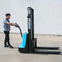China Pedestrian Electric Pallet Stacker Truck with 1500kg Capacity Standing Platform and Lithium Battery for sale