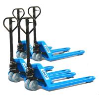 China Heavy Duty Manual Pallet Truck with Mechanical Steering 200mm Raised Fork Height 2 Load Rollers for sale