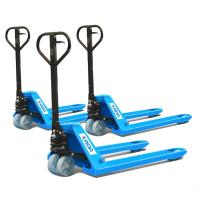 China Heavy Duty Manual Pallet Truck with Mechanical Steering 200mm Raised Fork Height 2 Load Rollers for sale