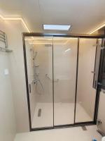 China Glass Shower Hinge featuring tempered safety glass and sunken bottomless track for smooth quiet sliding and easy cleaning for sale