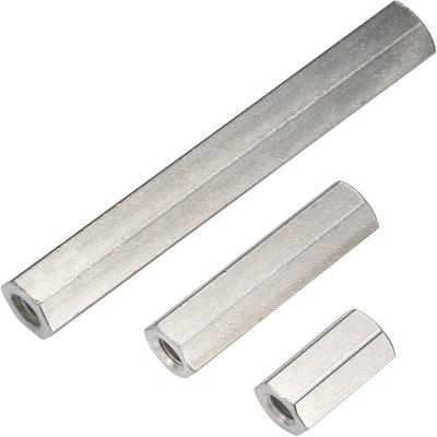China Long Hex Nut 304 Stainless Steel Rod M2 To M10 Female Thread Straight Fitting for sale