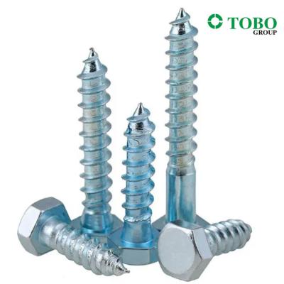 China Coach Lag Screw Zinc Plated Full Thread Wood Screw DIN571 Hexagon Head Wood Screw for sale
