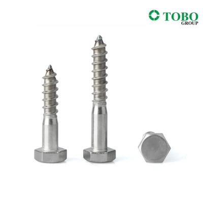China DIN571 Stainless Steel SS304 SS316 Hex Head Wooden Screw With Half Thread for sale