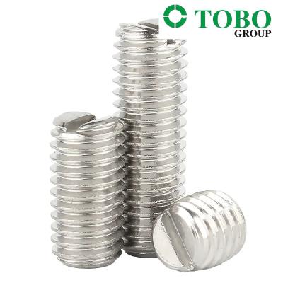 China DIN551 stainless steel 3/8 headless grub screws slotted set screws with flat point for sale
