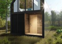 China Dark Gray Taupe Prefab Loft Homes Size L8700*W4000*H5600mm For Garden Villas for sale