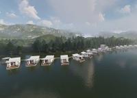 China Large Balcony White Luxury Prefab House Above Water Prefab Floating Chalet for sale