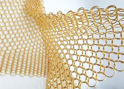 China 1.5MM Dia 15mm OD Gold Colored Steel Ring Mesh Dexhibition Halls Divider for sale