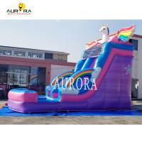China Backyard Inflatable Water Slide Pink Blue Rainbow Horse Design For Kids for sale