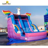 China Backyard Inflatable Water Slide Pink Blue Rainbow Horse Design For Kids for sale