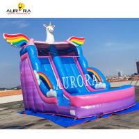China Backyard Inflatable Water Slide Pink Blue Rainbow Horse Design For Kids for sale
