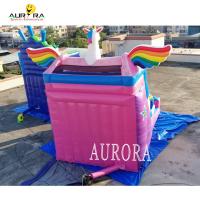 China Backyard Inflatable Water Slide Pink Blue Rainbow Horse Design For Kids for sale