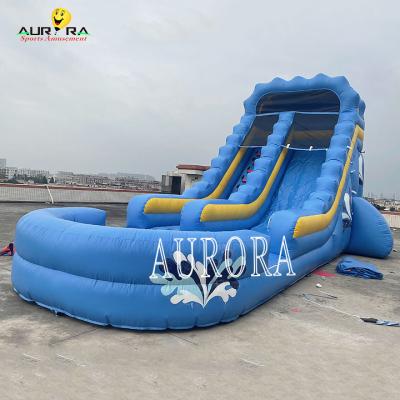 China Waterproof Blue Giant Inflatable Slide With Splash Pool Summer Fun Guaranteed for sale
