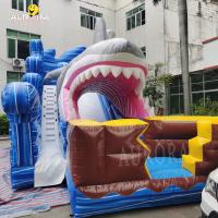 China Blue Shark Inflatable Water Slide Bounce House For Birthday Celebrations for sale