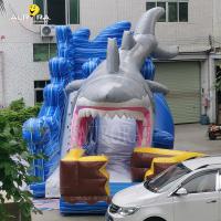 China Blue Shark Inflatable Water Slide Bounce House For Birthday Celebrations for sale