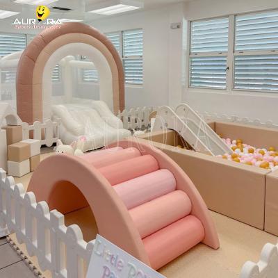 China White Brown Pink Inflatable Soft Play Equipment Playground Ball Pit With Slide for sale