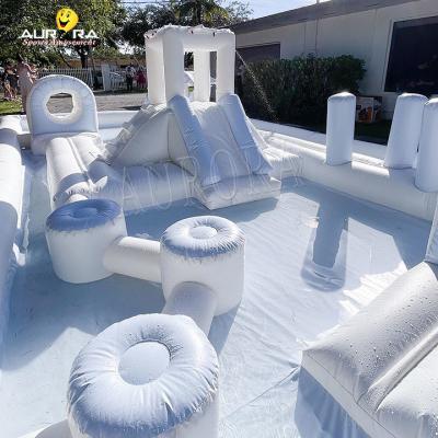 China White Outdoor Inflatable Soft Play Equipment Playground Water Slide Pool For Kids for sale