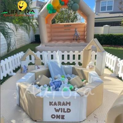 China Tan And White PVC PU Inflatable Soft Play Equipment Playground Customized Color for sale