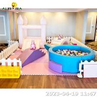 China Soft Play Merry Go Round Pink And White With Ball Pit Inflatable Bouncer for sale