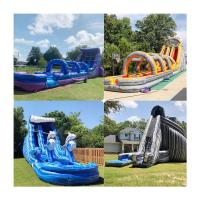 China PVC 0.55mm Outdoor Gigantic Commercial Inflatable Bounce Double Lanes Marble Blue for sale