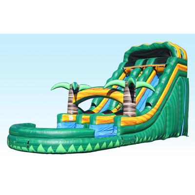 China Green Inflatable Water Slide Combo Palm Tree Commercial Kids Curve Water Slide for sale