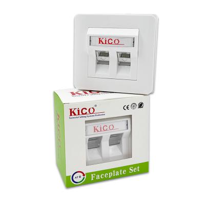 China Kico Cat6 RJ45 2 Port Type 86*86 Network Faceplate Wall Faceplate With Keystone Jacks for sale
