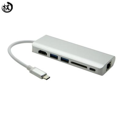 China Kico 6 in 1 Type C To LAN + Type C Female + SD + 2*USB 3.0 + HDTV Port Cable Adapter Hub Converter Factory Competitive Price for sale