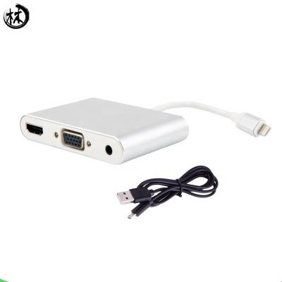 China Kico Lighting to 3.5mm Aux port Audio & VGA & HDTV Adapter Converter Cable For Iphone for sale