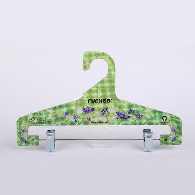 China Cardboard Baby Clothes Paper Hanger Custom Logo CMYK Printing With Metal Clip for sale