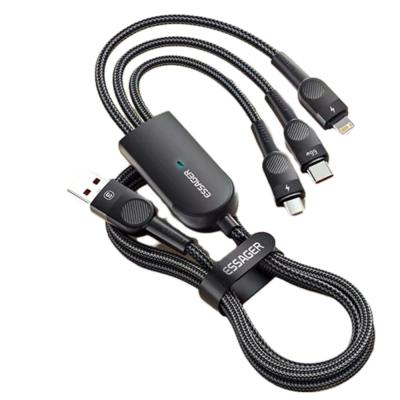 China Essager Swift 3-in-1 Nylon Braided Fast Charging Cable with 3A Current Support for Micro USB, Type-C and Lightning Devices for sale