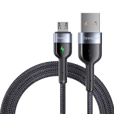 China Essager LED Mobile Charging Cable Nylon Braided Fast Charging Micro USB Data Cable 0.5M 1M 2M Length Options for sale