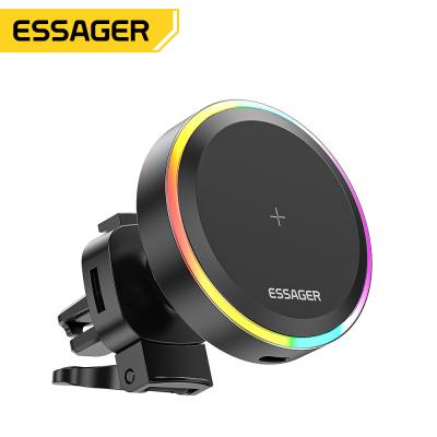 China Essager 15W Magnetic Wireless Car Phone Holder with 360 Rotation RGB Light and ABS+PC Construction for sale