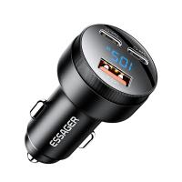 China ESSAGER FSJ-008 105W 3-Port Fast USB-C Car Charger with Digital Display for 12-24V Vehicles for sale