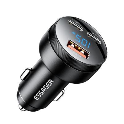 China ESSAGER FSJ-008 105W 3-Port Fast USB-C Car Charger with Digital Display for 12-24V Vehicles for sale