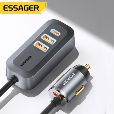 China Essager 100W Car Charger with 1.5m Extension Cable - 2 Type-C + 2 USB-A Ports for Huawei Xiaomi Fast Charging for sale