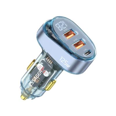China Essager 125W Transparent Digital Car Charger with LCD Display - 1 Type-C & 2 USB-A Ports for Fast Charging for sale