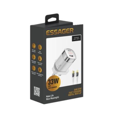China Essager 33W GaN Digital Display Travel Charger with EU US UK Ports and Power Delivery Fast Charging for sale