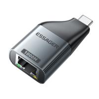 China ESSAGER ES-OTG22 USB-C to RJ45 Ethernet Adapter 100/1000 Mbps with Aluminum Alloy Housing 17.5cm Size for sale