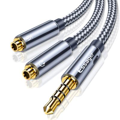China Essager 3.5mm Braid Shielding Audio Adapter 2-in-1 with Microphone Support for Professional Audio Systems for sale